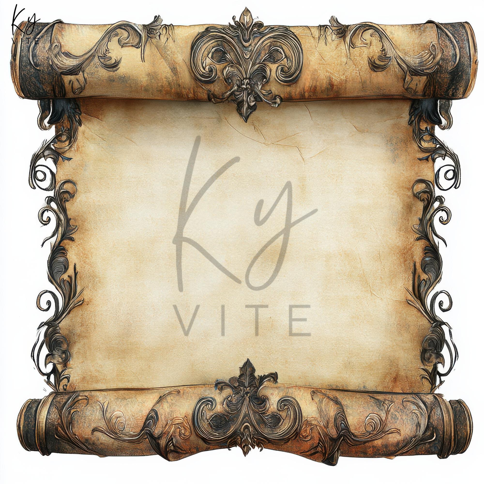 Medieval Scroll Clipart: Vintage Watercolor Paper Craft (digital ...