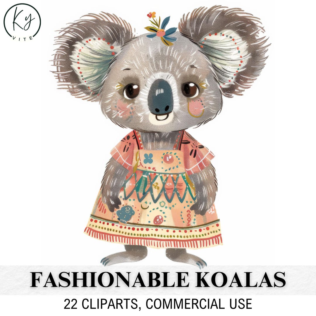 22 Koala in Cloths Clipart, Adorable Koala, Printable Watercolor ...