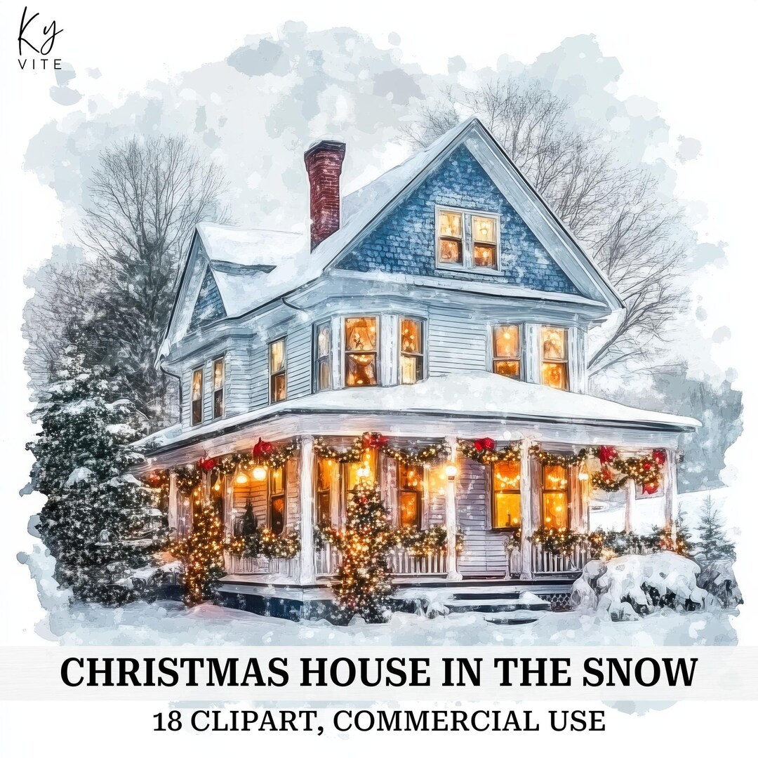 18 Christmas House Clipart, Festive Home, Snowy House, Winter House ...