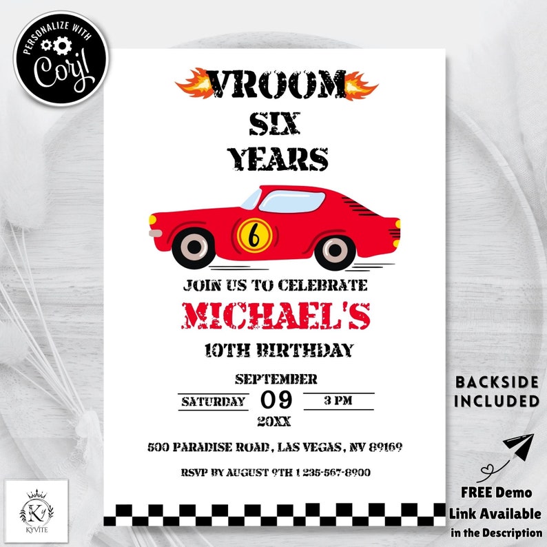 Editable Vroom Six Birthday Invitation 6th Birthday Invite for - Etsy ...