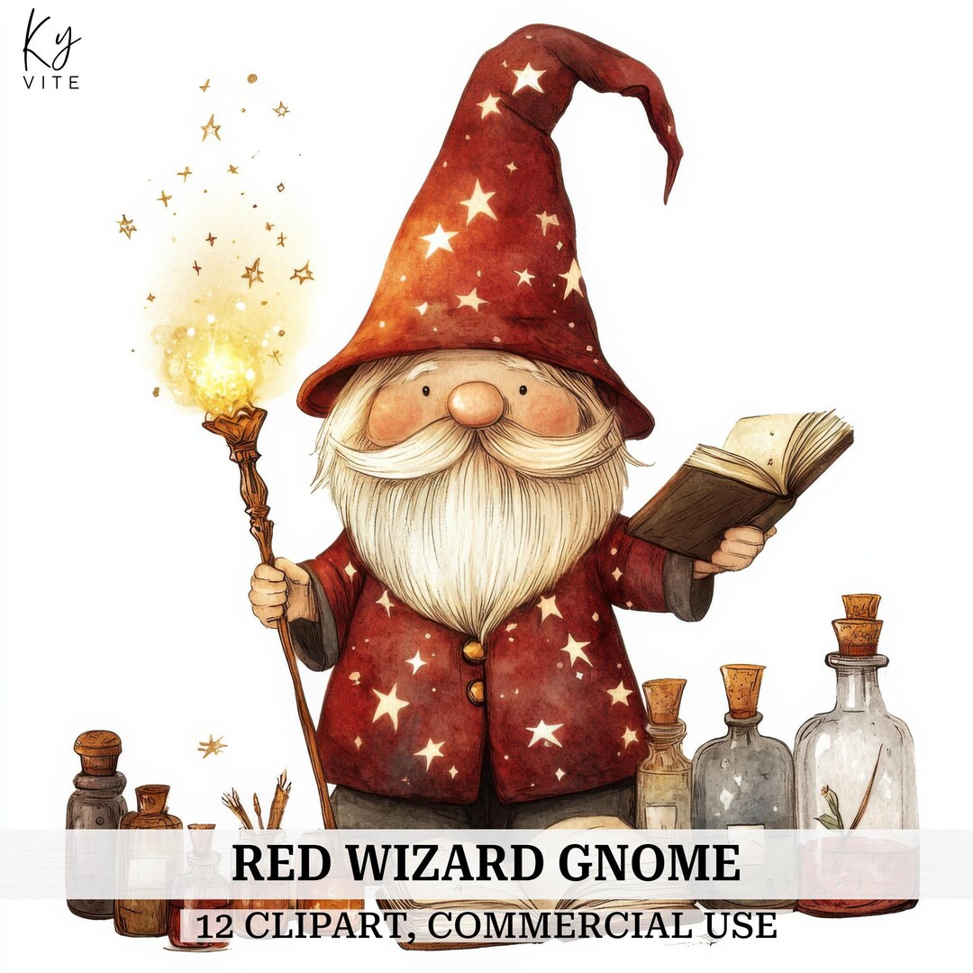 12 Red Wizard Gnome Clipart, Cartoon Gnome, Card Making, Scrapbook ...