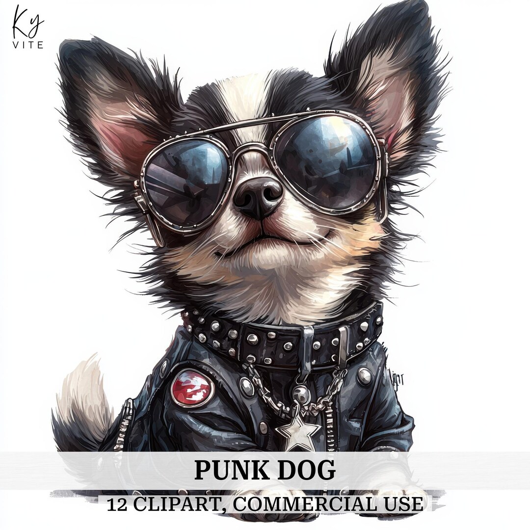 12 Punk Dog Clipart, Rock Dog, Rocker Dog, Cute Puppy, Printable ...