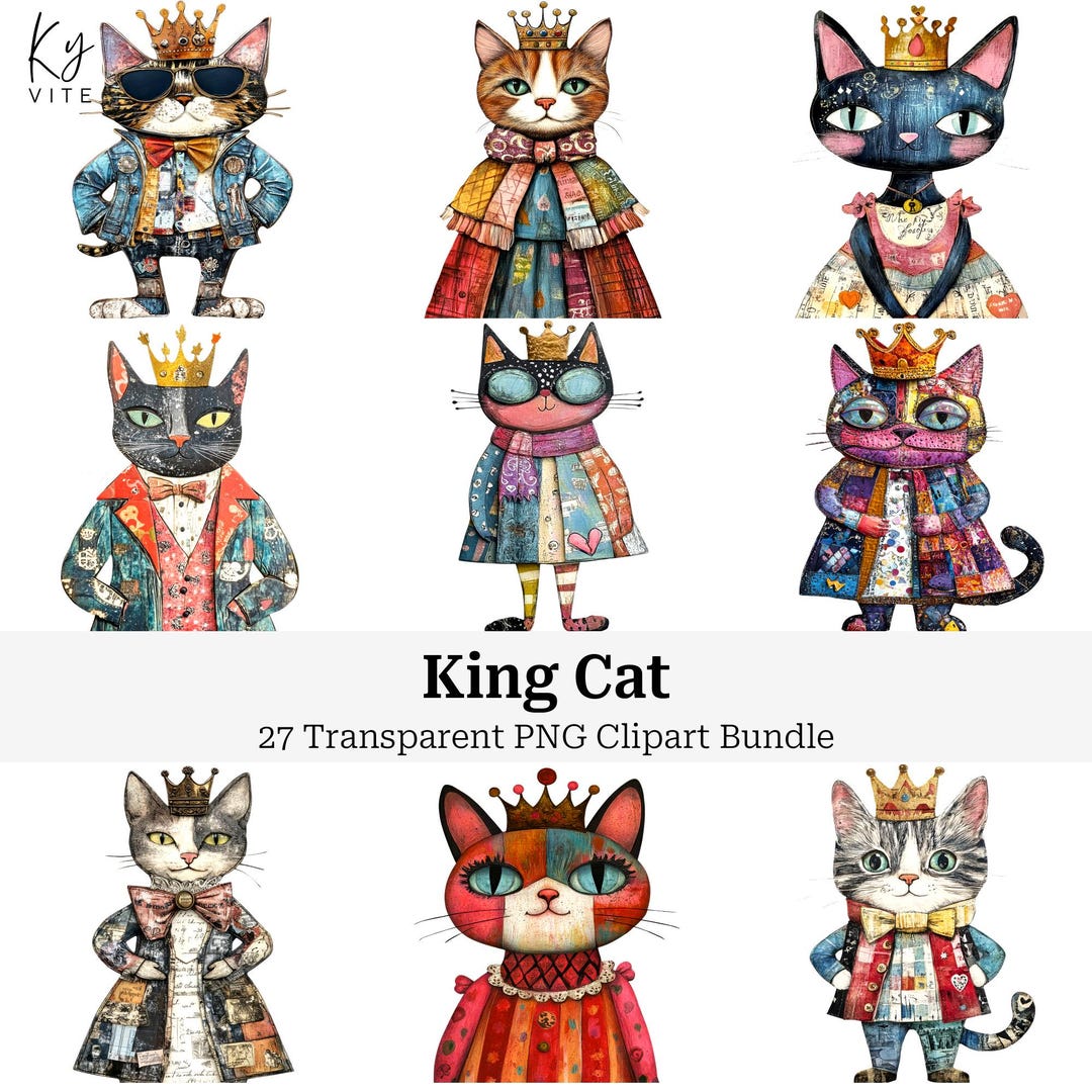 27 Mixed-media King Cat Clipart, Royal Cat, Cat Wearing a Crown, Fussy ...