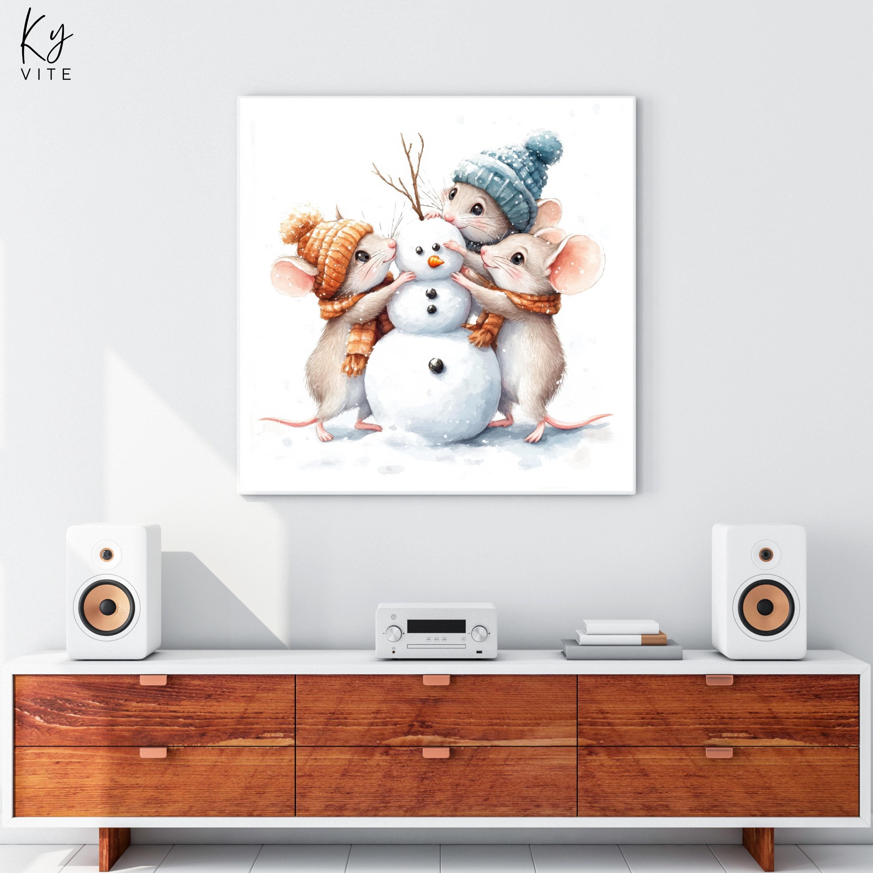 Winter Mice Clipart: Snowman Scene, Watercolor Christmas (digital ...