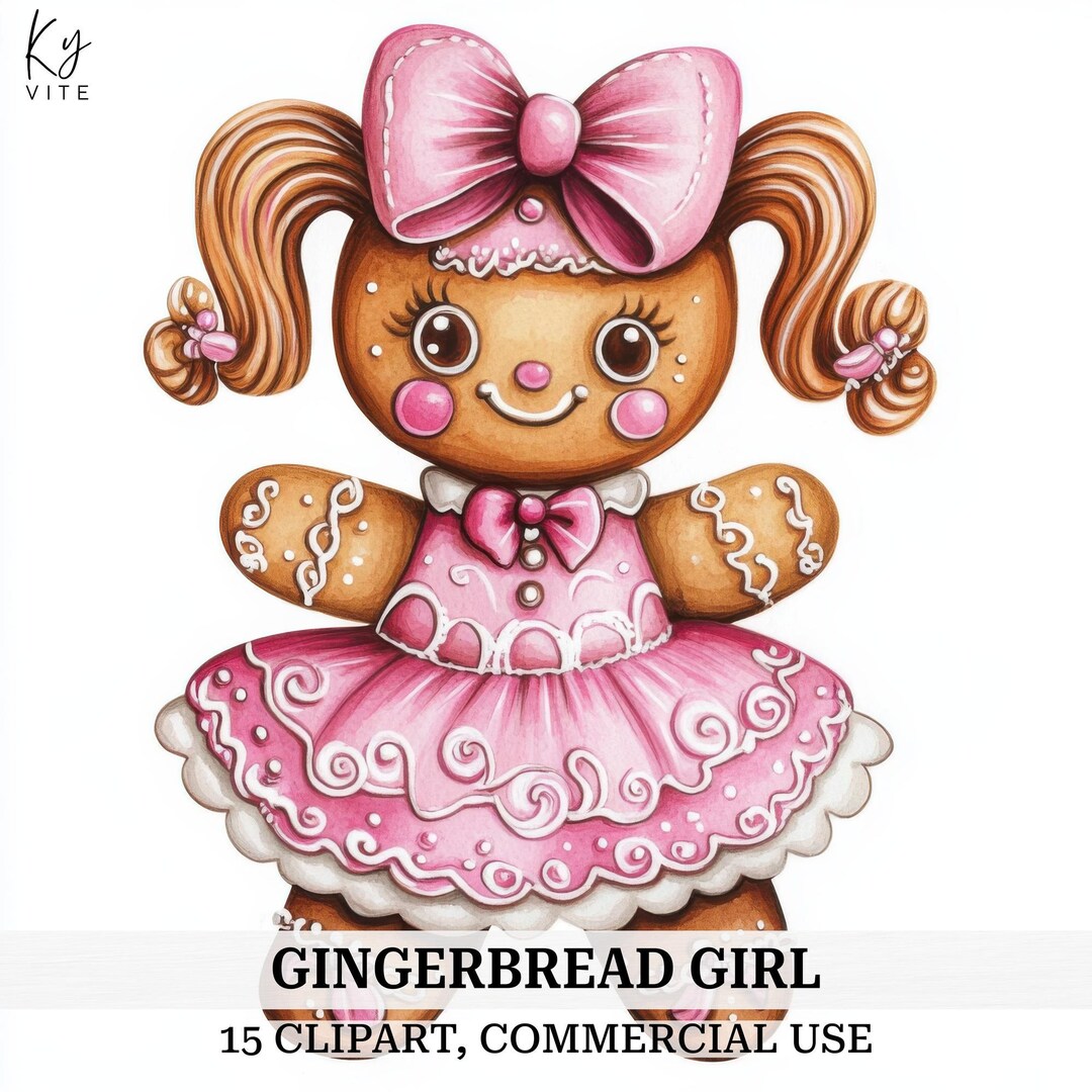 15 Gingerbread Girl Clipart, Printable Watercolor Clipart, Card Making ...