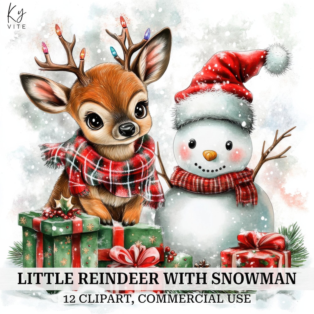 Little Reindeer and Snowman, Christmas Clipart, Winter, High Quality ...