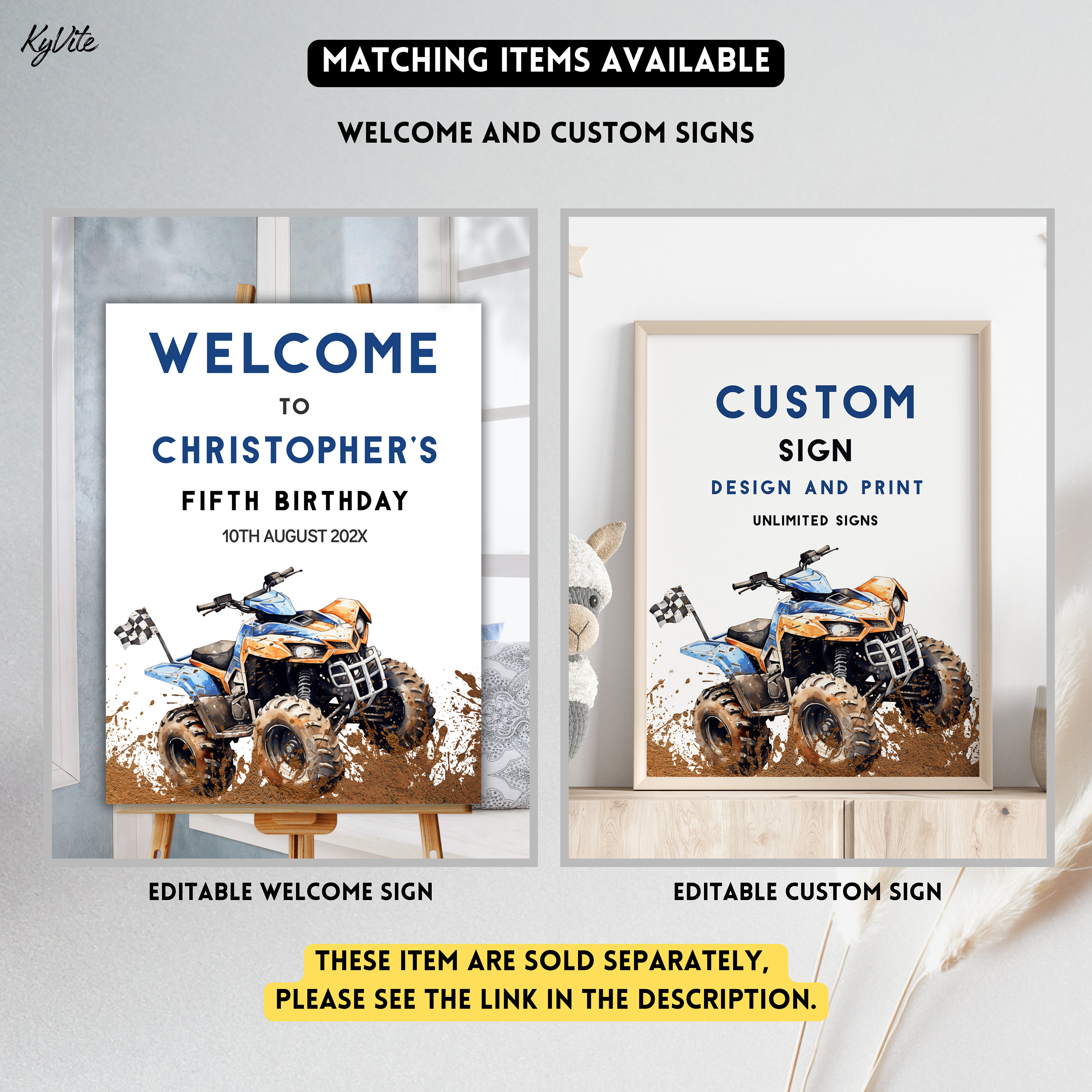 Editable Blue ATV Wheeler Bike Birthday Food Tent Folded/tilt Card, ATV ...