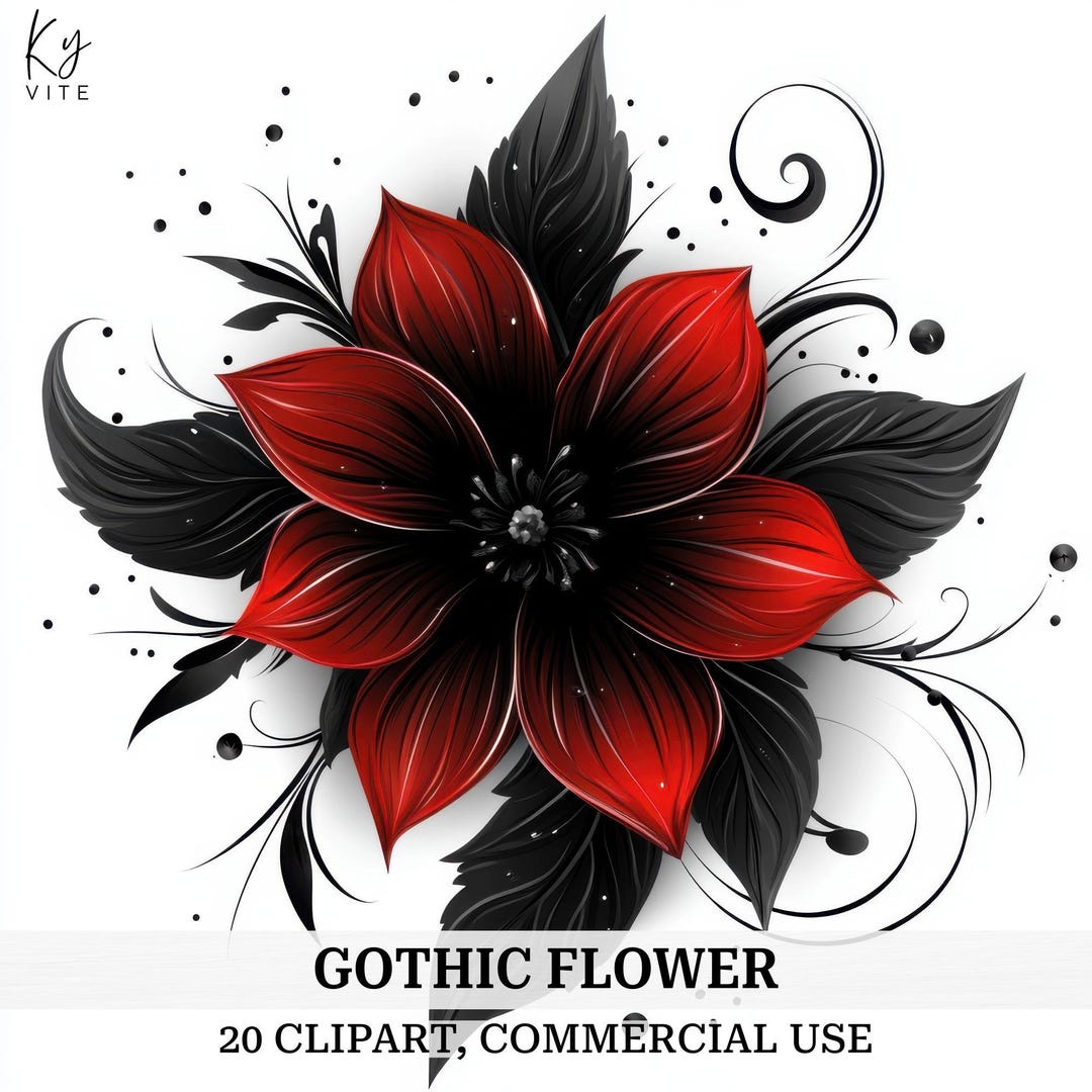 20 Gothic Flower Clipart, Gothic Style Dark Floral, Printable ...