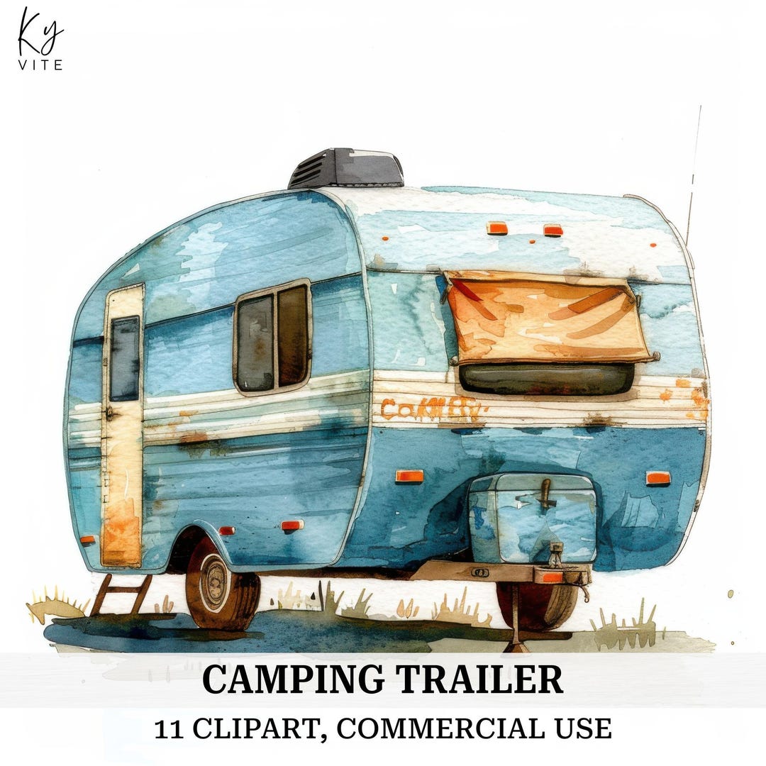 11 Camping Trailer Clipart, Cartoon Trailer, Printable Watercolor ...