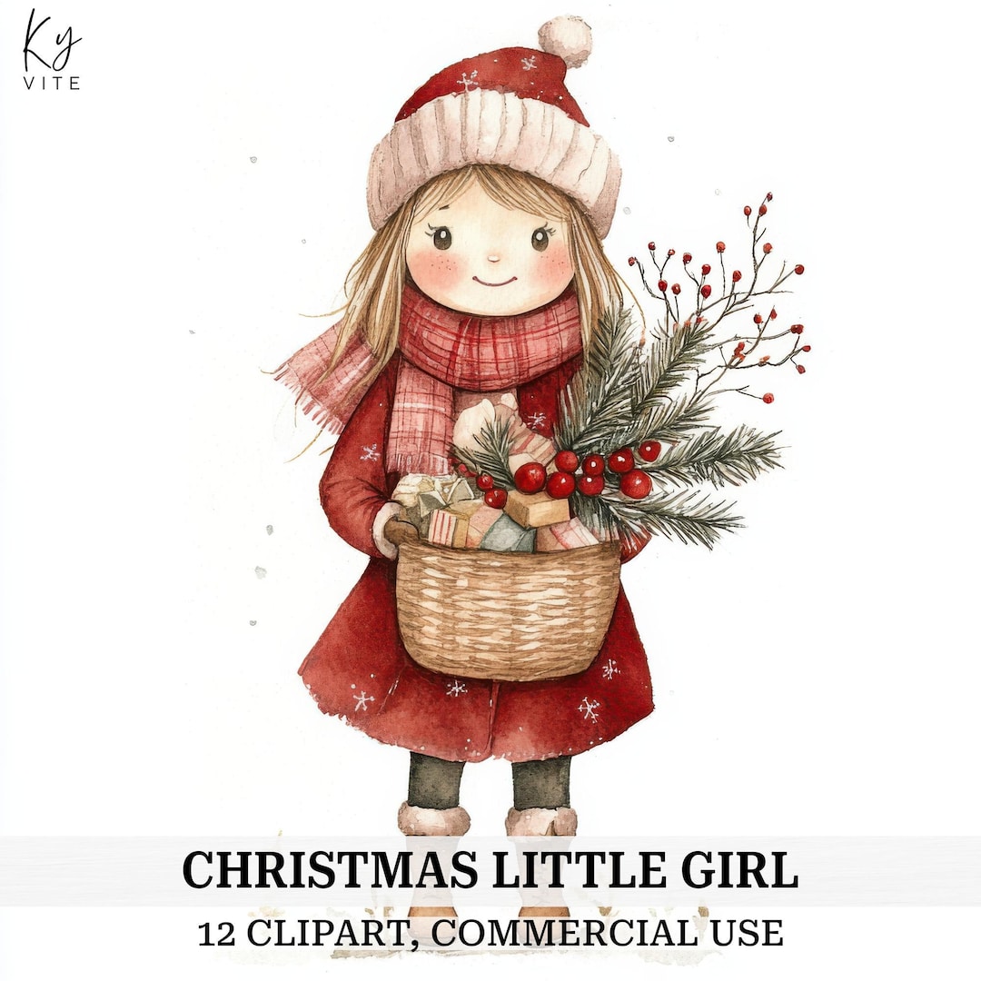 12 Christmas Little Girls Clipart, Cute Girls, Printable Watercolor ...