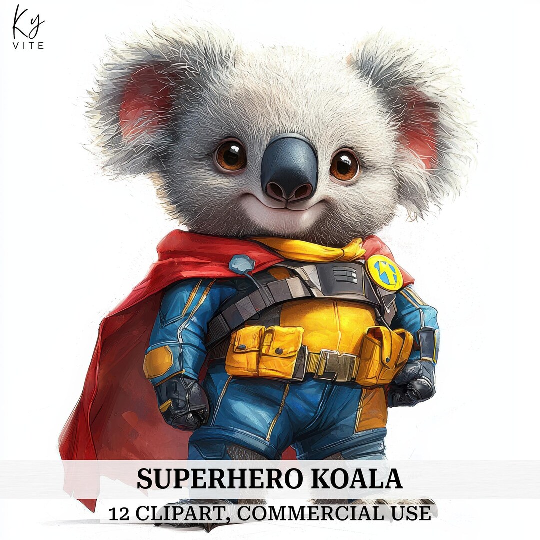 12 Superhero Koala Clipart, Koala in Outfit, Card Making, Scrapbook ...