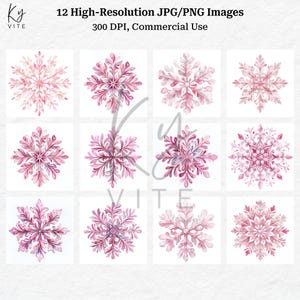 12 Light Pink Snowflake Clipart, Winter Craft, Christmas Watercolor ...