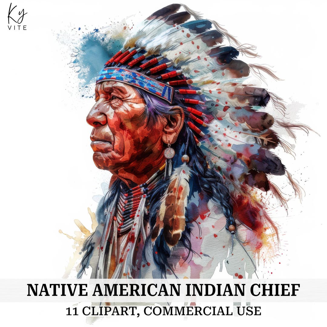 11 Hiawatha Chief Clipart, American Indian Chief, Printable Watercolor ...