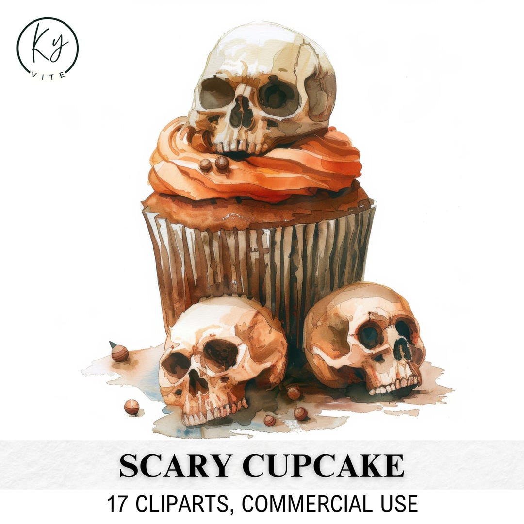 17 Scary Cupcake Clipart, Halloween Cupcake, Printable Watercolor ...
