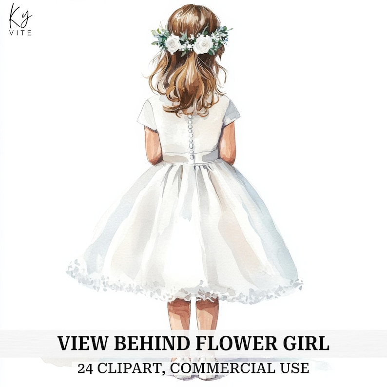 Flower Girl Watercolor Clipart: Back View, Wedding PNG (digital ...