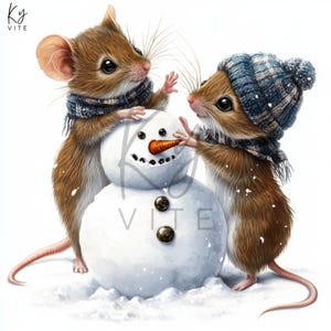 Winter Mice Clipart: Snowman Scene, Watercolor Christmas (digital ...