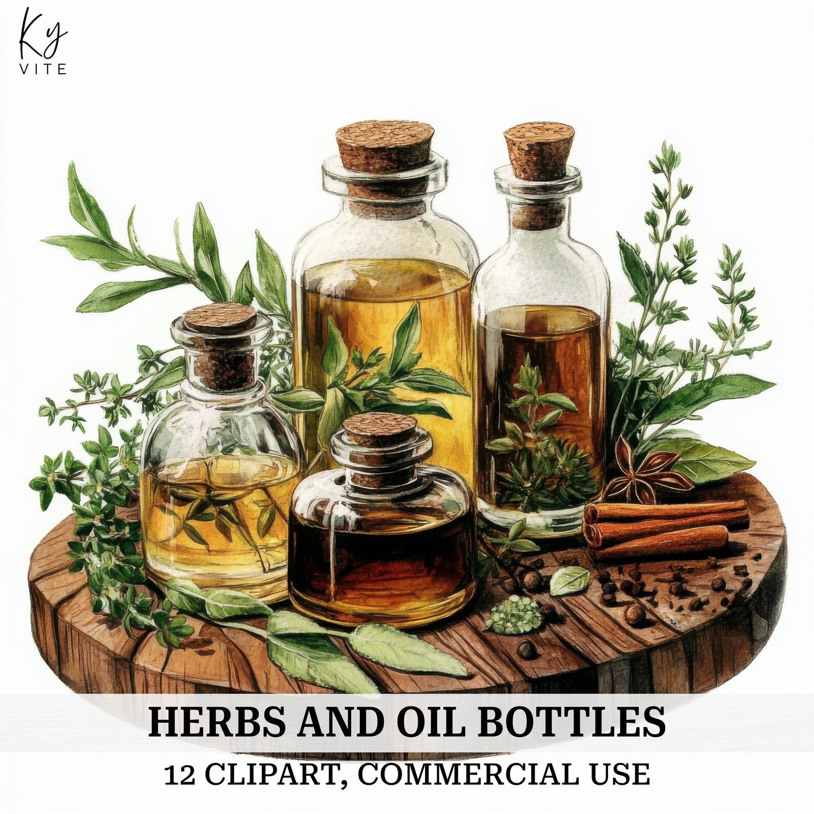 12 Herbs Bottles Clipart, Cottagecore, High Quality, Printable ...