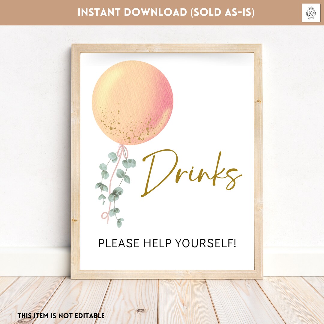 Baby Shower Drinks Sign, Oh Baby, Baby Shower Event Sign, Help Yourself ...