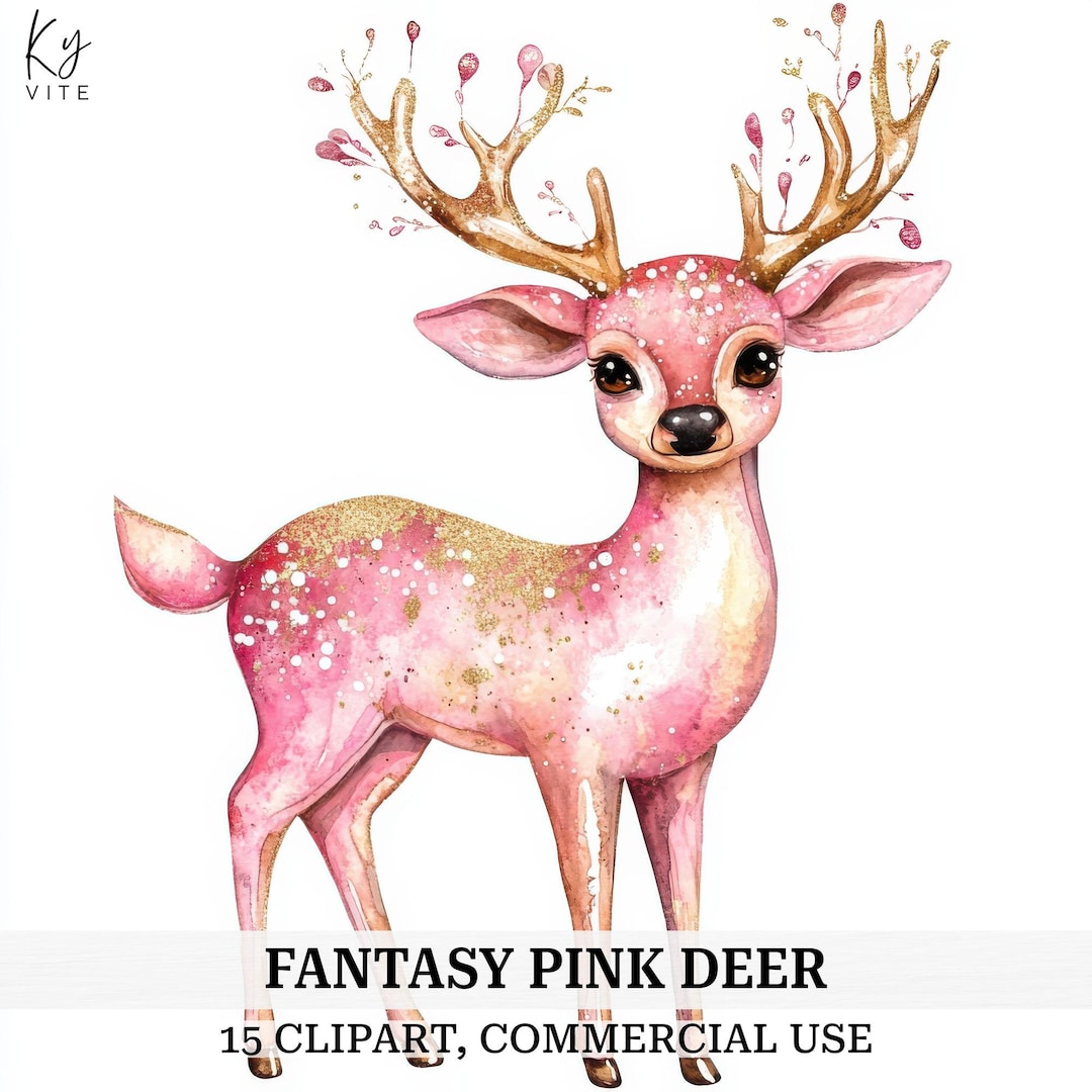 15 Pink Deer Clipart, Abstract Deer, Pink Stag, Printable Watercolor ...