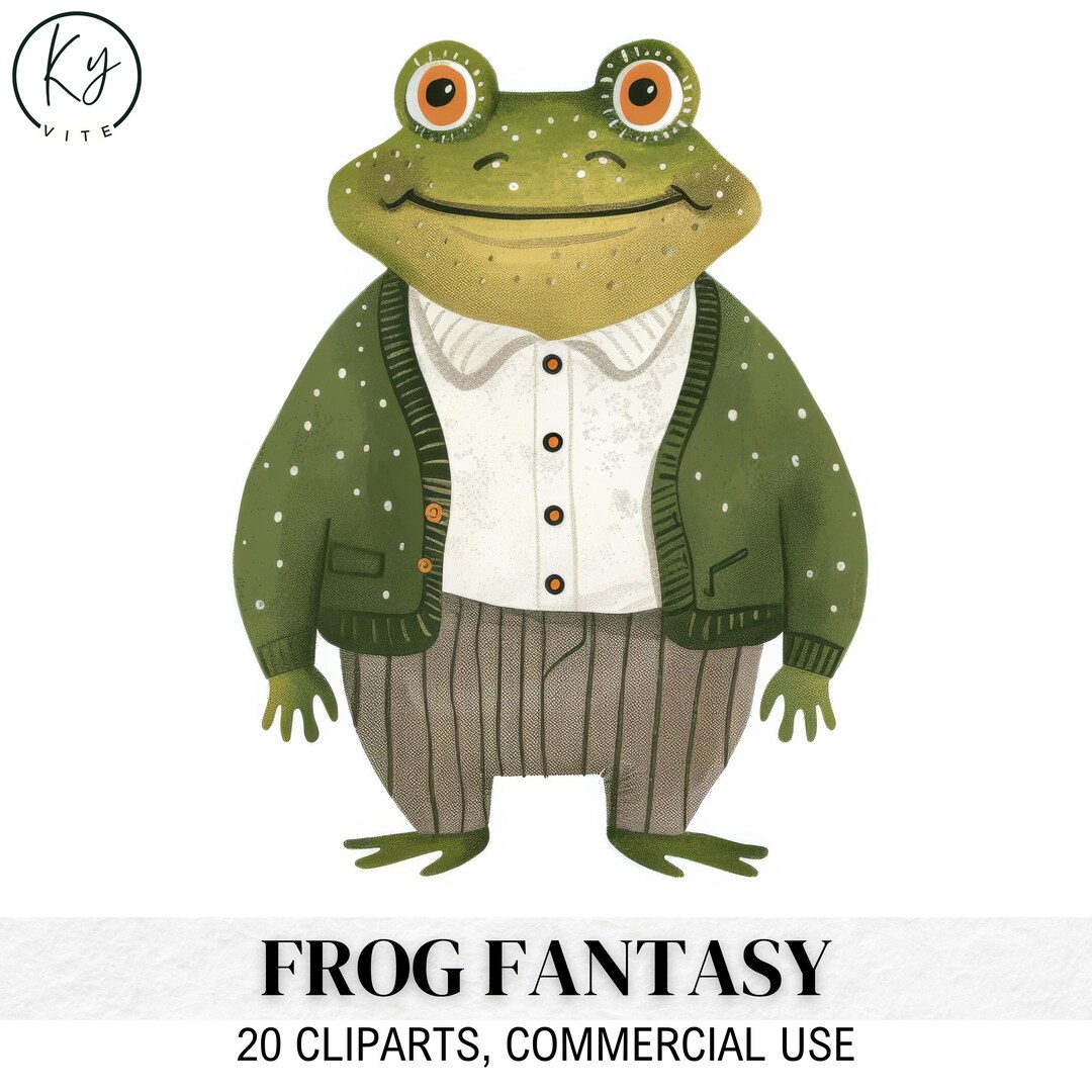 20 Charming Frogs in Clothes Clipart, Card Making, POD, Watercolor ...