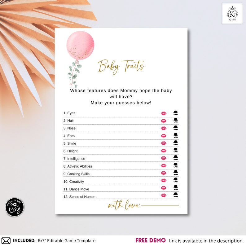 Baby Traits for Baby Shower Game Guess the Baby Features - Etsy