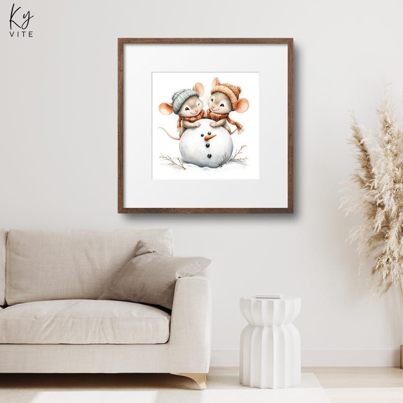 Winter Mice Clipart: Snowman Scene, Watercolor Christmas (digital ...