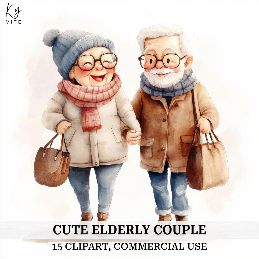 15 Elderly Couple Clipart, Happy Grandparents, Printable Watercolor ...