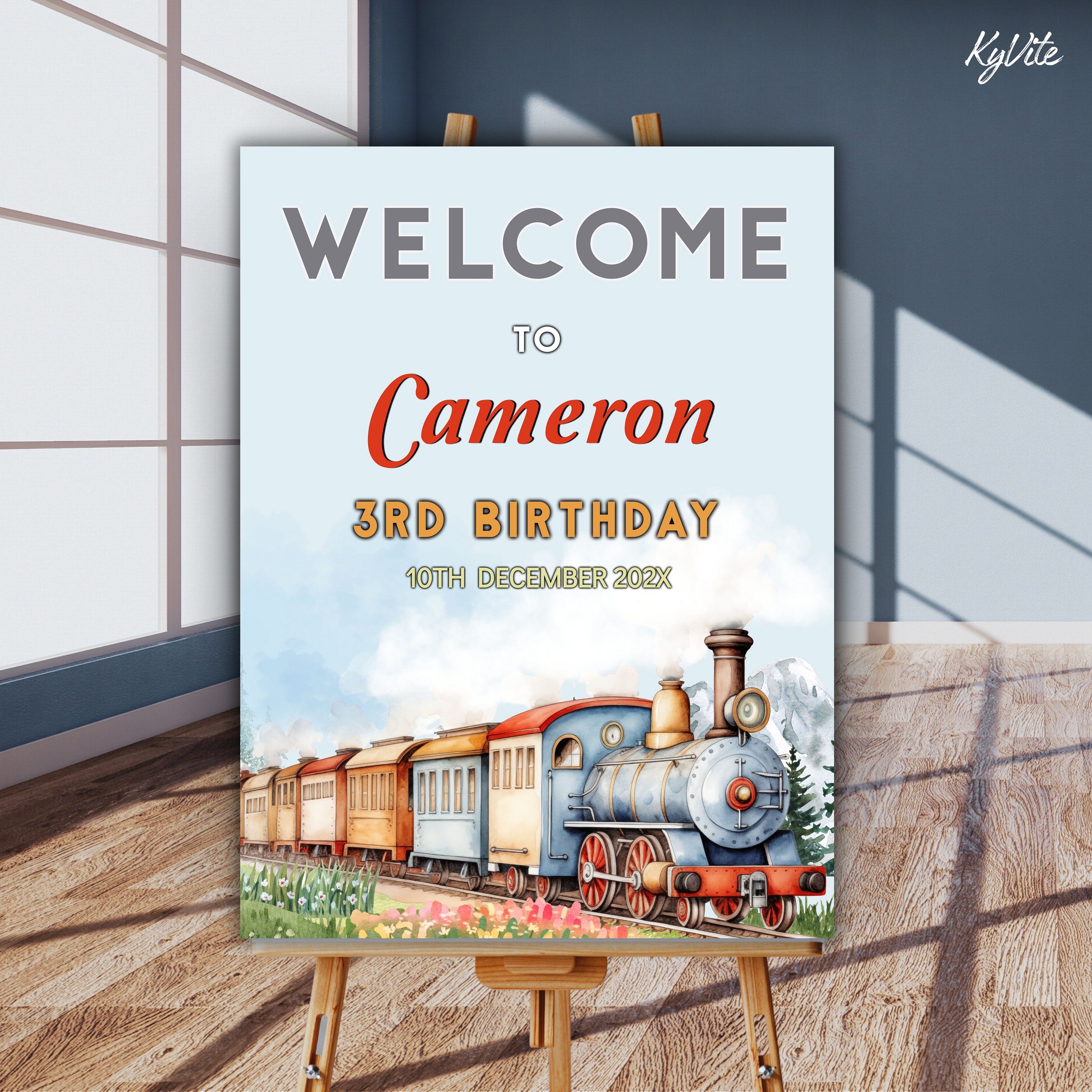 Editable Train Birthday Welcome Sign, All Aboard Train Adventure Theme ...