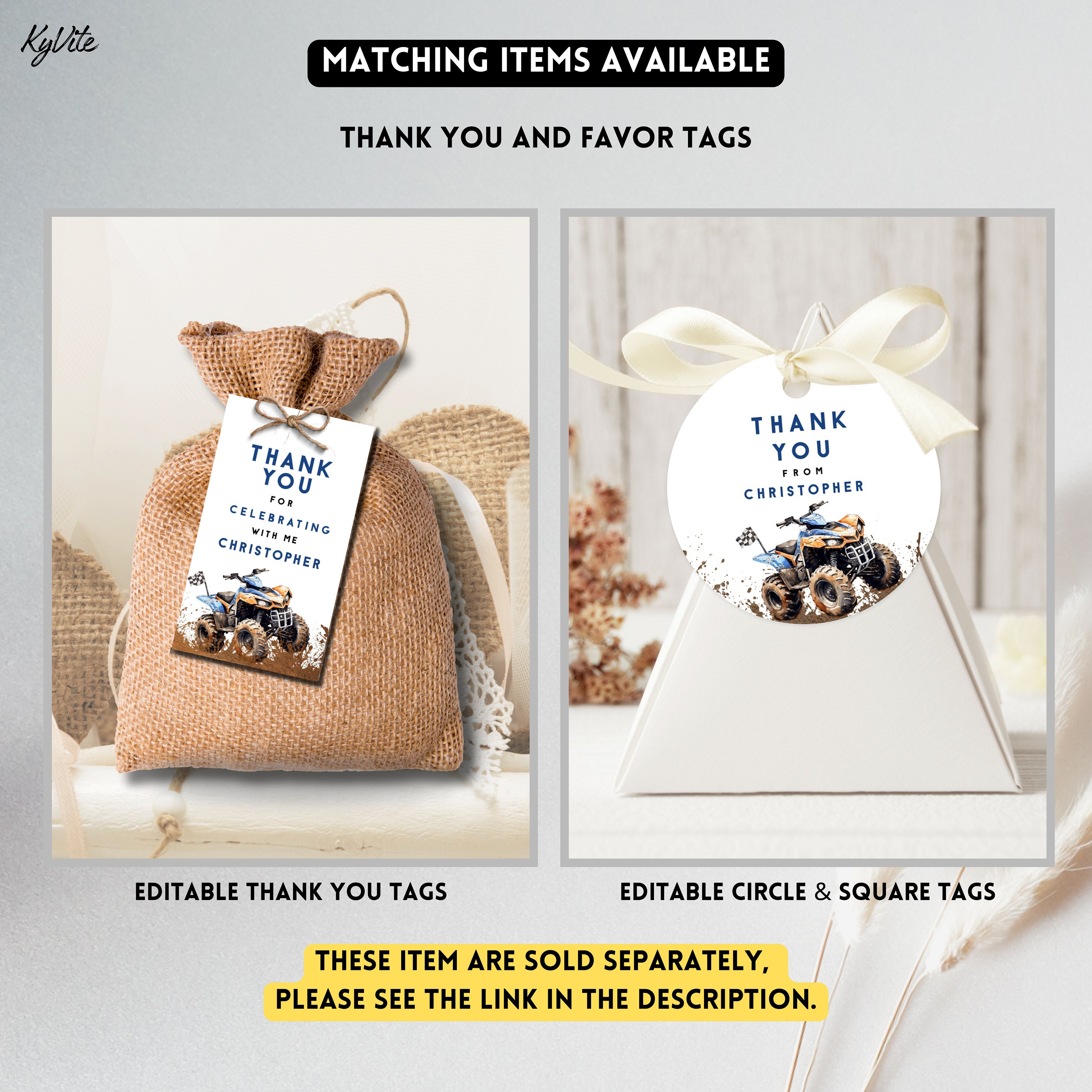 Editable Blue ATV Wheeler Bike Birthday Food Tent Folded/tilt Card, ATV ...