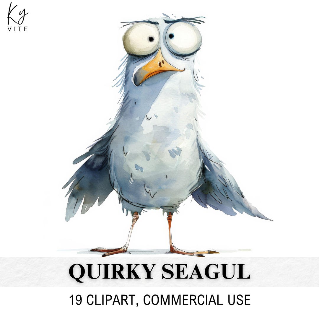 Quirky Seagull Watercolor Clipart: 19 Funny Jpgs, Pngs (digital ...