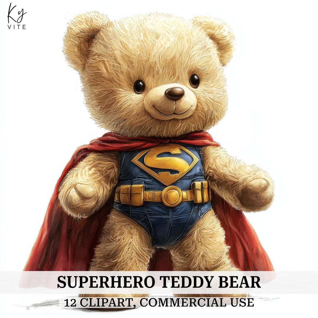 12 Superhero Teddy Bear Clipart, Whimsical Teddy Bear, Journal ...