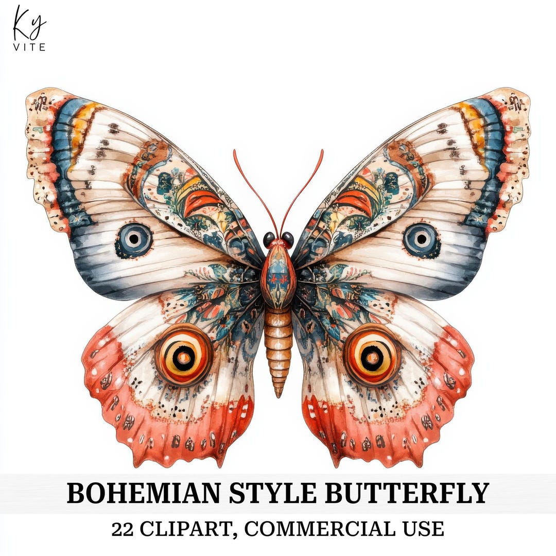 Boho Butterfly Clipart: 22 Watercolor Style Graphics (digital Download ...