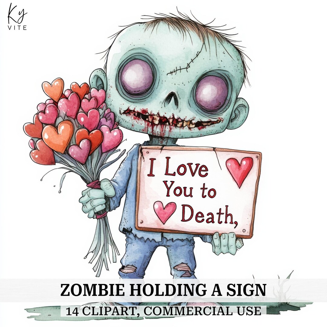 14 Zombie Holding a Sign Clipart, Funny Zombie, Journal, Scrapbook ...