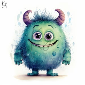 19 Whimsical Monster Clipart, Cute Monster, Printable Watercolor ...
