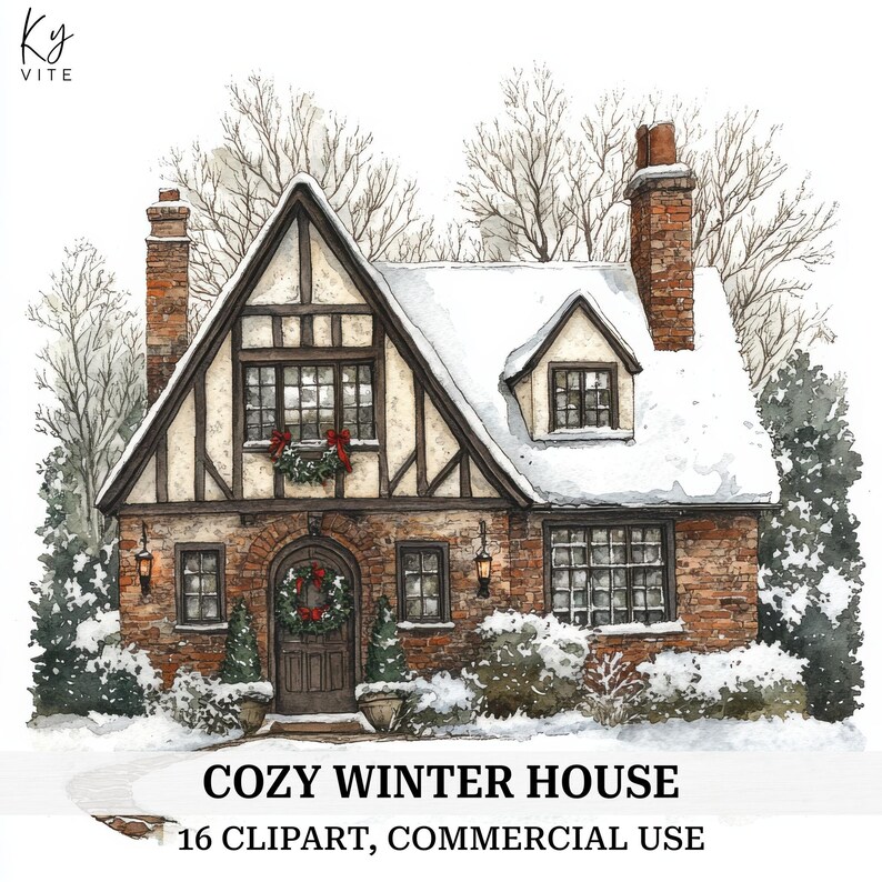 16 Cozy Winter House Clipart, Winter Home, Printable Watercolor Clipart ...
