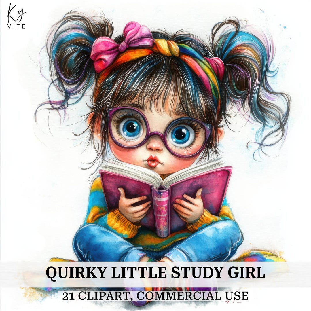 21 Quirky Little Study Girl Clipart, Little Student, Printable ...