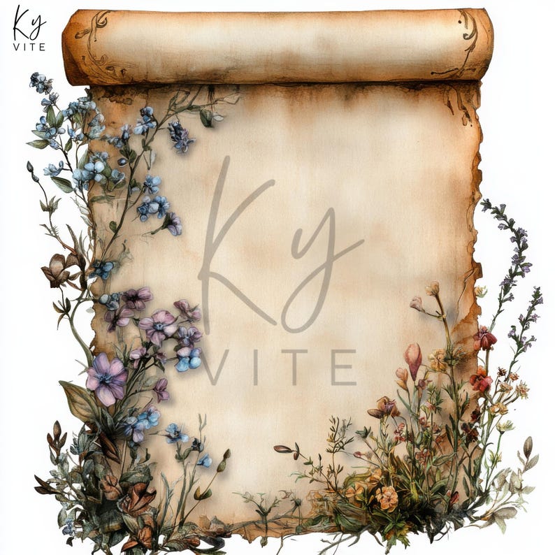 Floral Medieval Scroll Clipart: Watercolor Antique Scroll (digital ...
