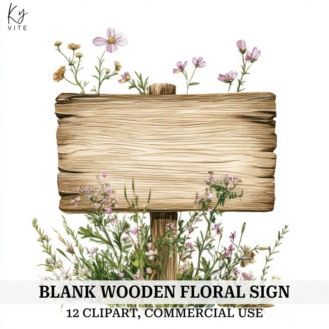12 Blank Wooden Floral Sign Clipart, Wedding Sign, Card Making ...