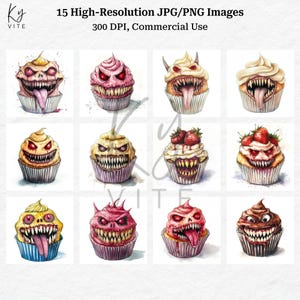 15 Creepy Cupcake Clipart, Monster Cupcake, Halloween, Printable ...