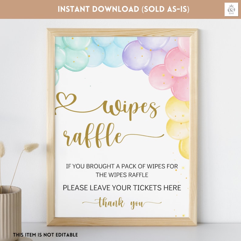 Baby Shower Wipes Raffle Game Sign With Raffle Card, Pastel Balloons ...