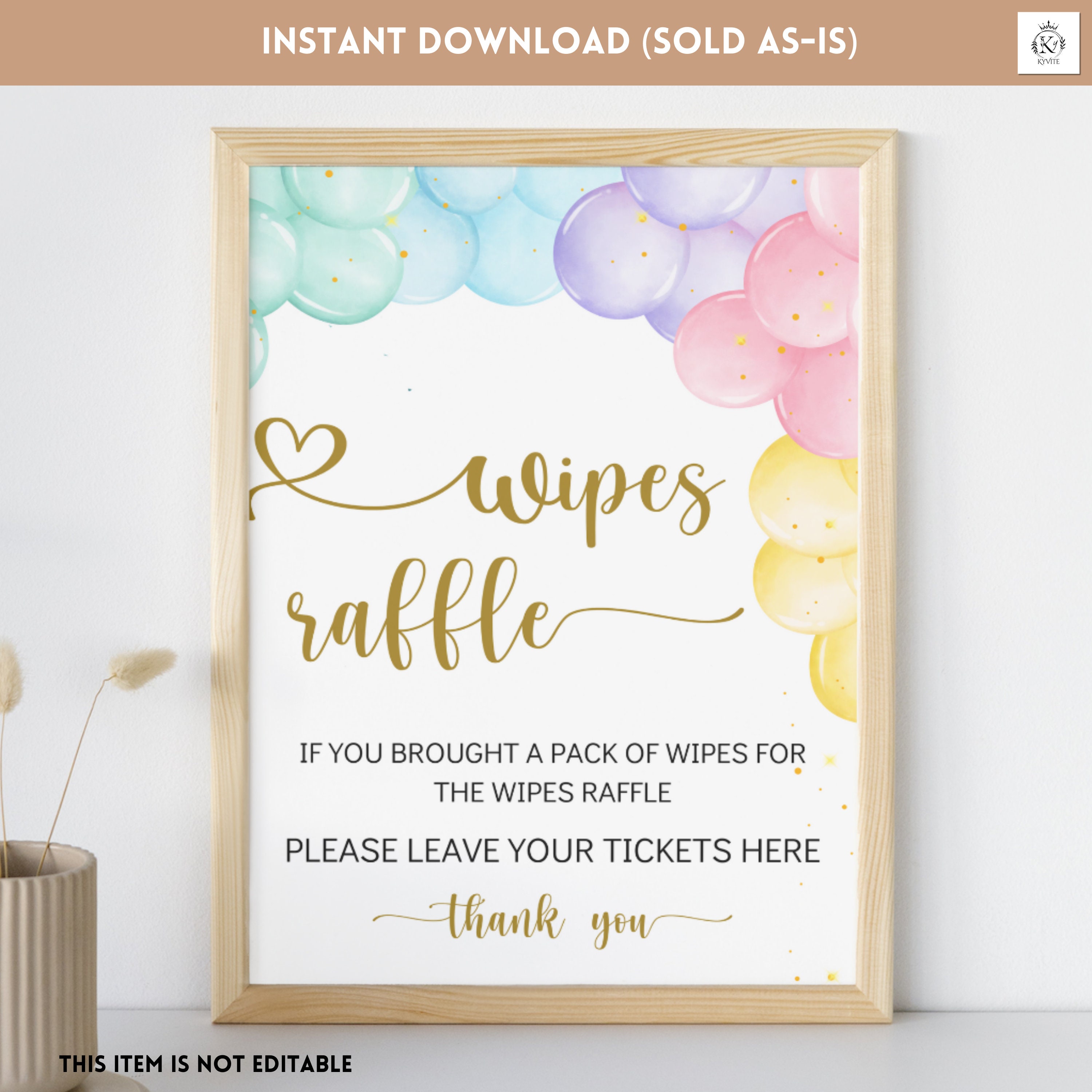 Baby Shower Wipes Raffle Game Sign With Raffle Card, Pastel Balloons ...