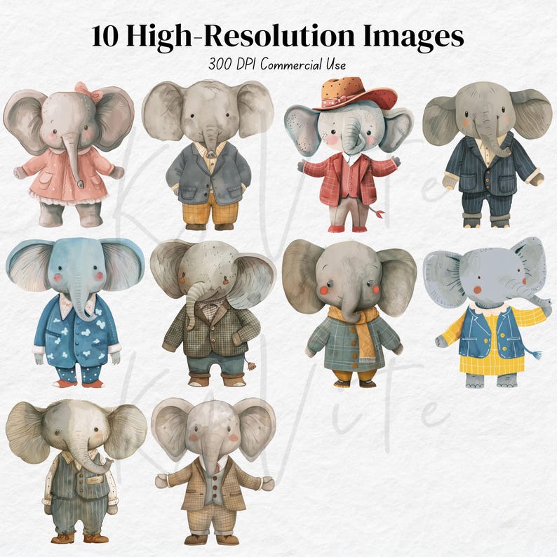 10 Elephant Clipart, Charming Elephant, Printable Watercolor Clipart ...