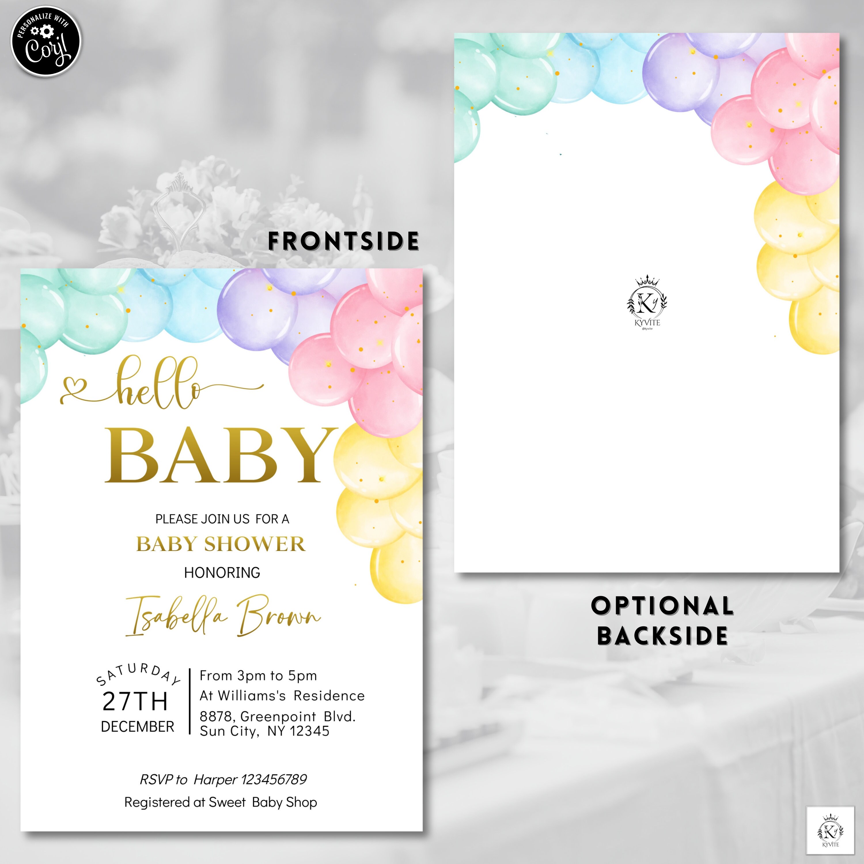Editable Baby Shower Invitation, Pastel Color, Watercolor Balloons ...