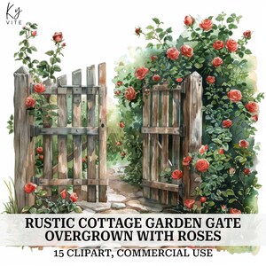15 Rustic Cottage Garden Gate Clipart, Gate With Rose Flowers ...