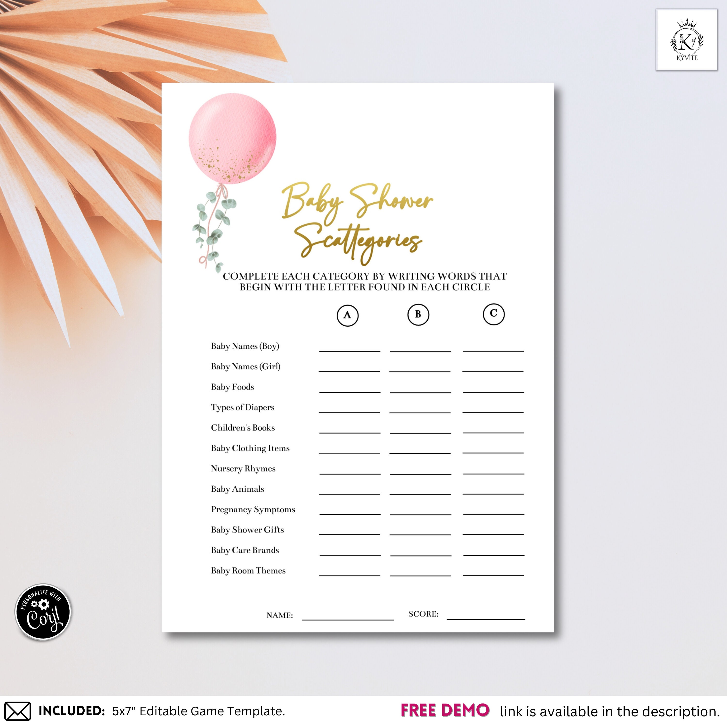 Editable Scattergories Baby Shower Game Oh Baby Girl Theme - Etsy