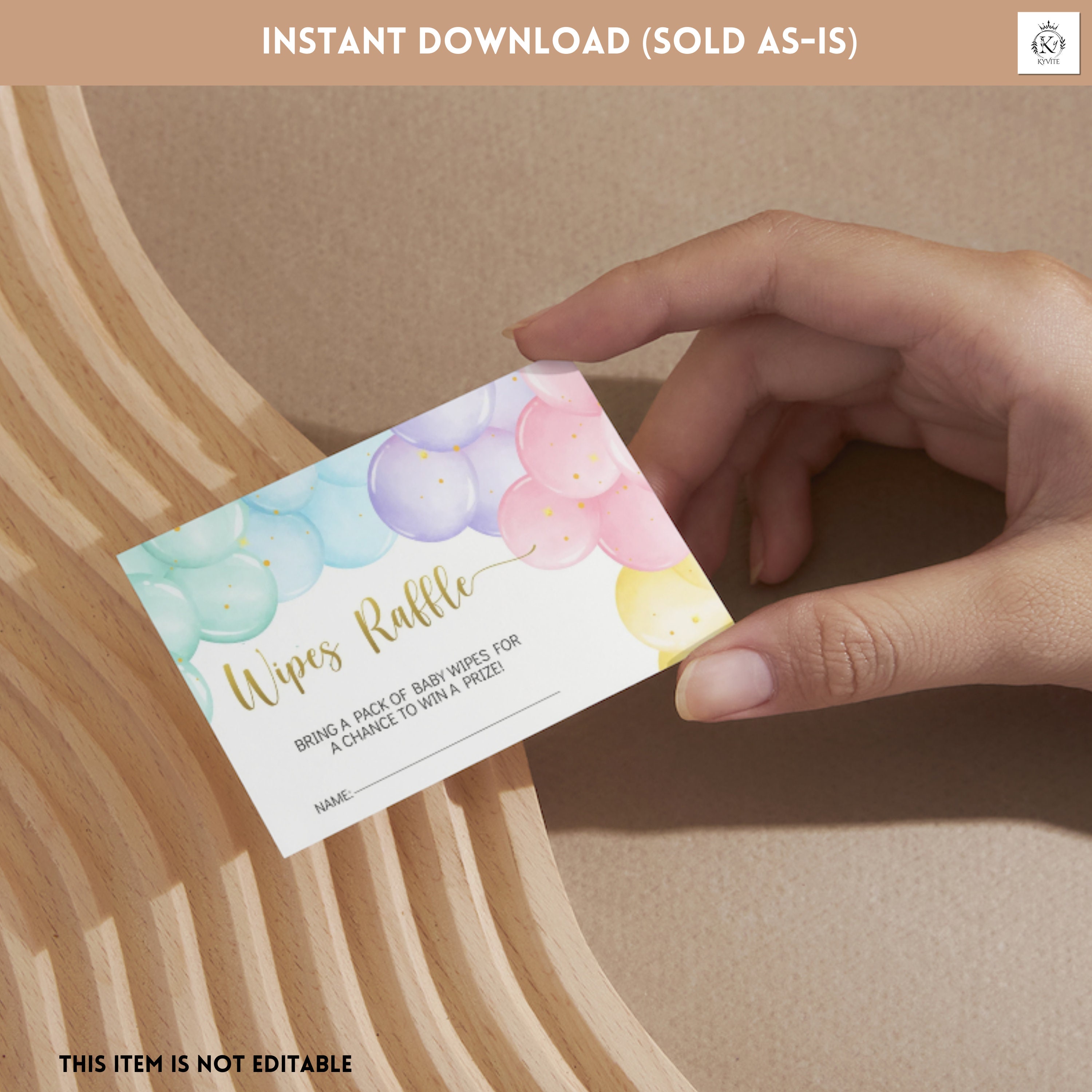 Baby Shower Wipes Raffle Game Sign With Raffle Card, Pastel Balloons ...