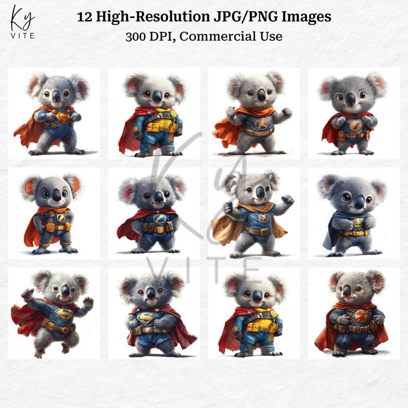Superhero Koala Watercolor Clipart: Card Making, Scrapbook (digital ...