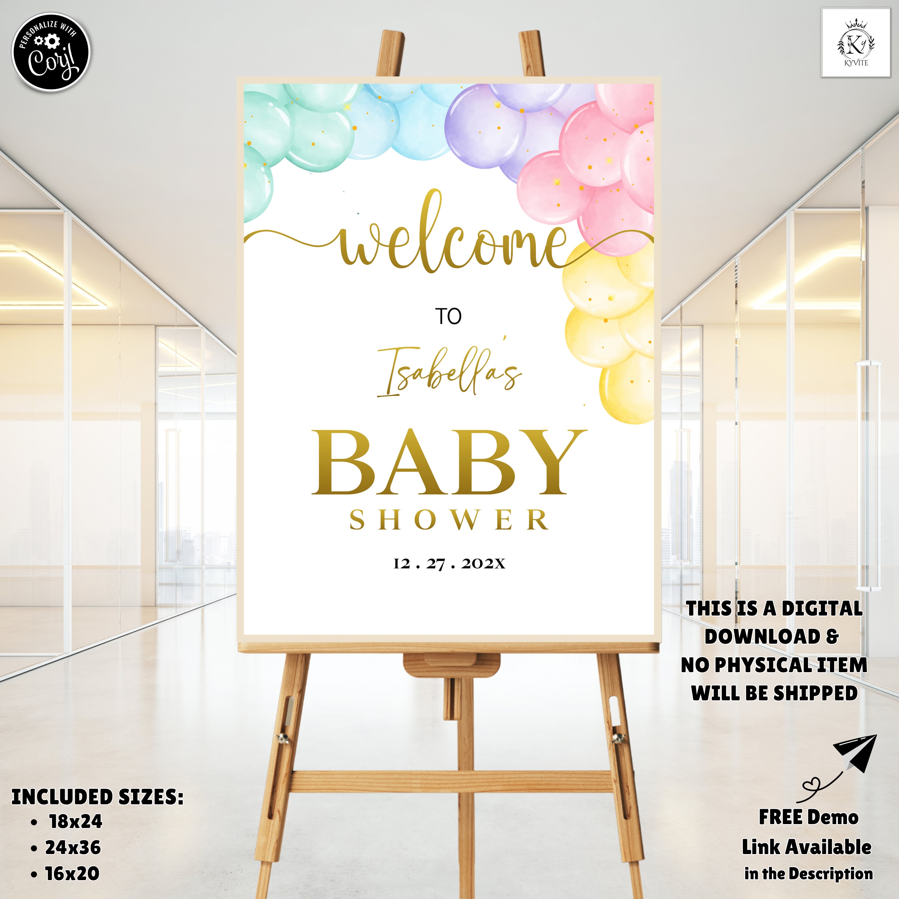 Editable Baby Shower Welcome Sign, Pastel Color Balloons, Gender ...