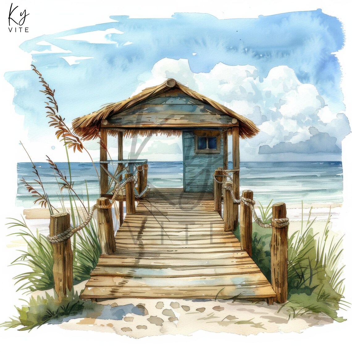 11 Whimsical Beach Hut Watercolor Clipart, Summer Beach House, Soft ...