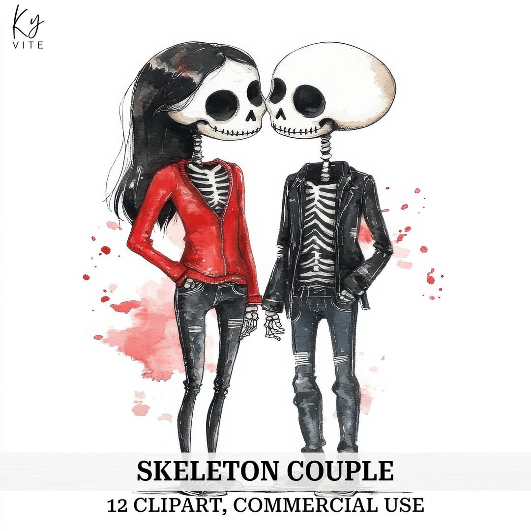 12 Skeleton Couple Clipart, Card Making, T-shirt Design, Scrapbook ...